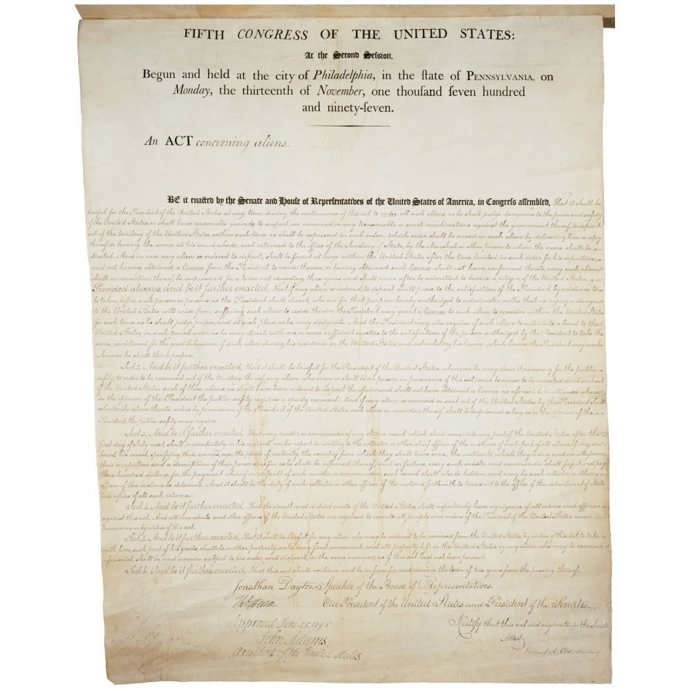 The Alien Act And Sedition Acts. Passed In Preparation For An ...