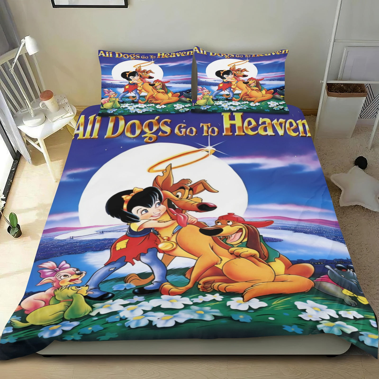 The All Dog Go To Heaven thin bedding set has an iconic print, Perfect for fans, it adds a ...