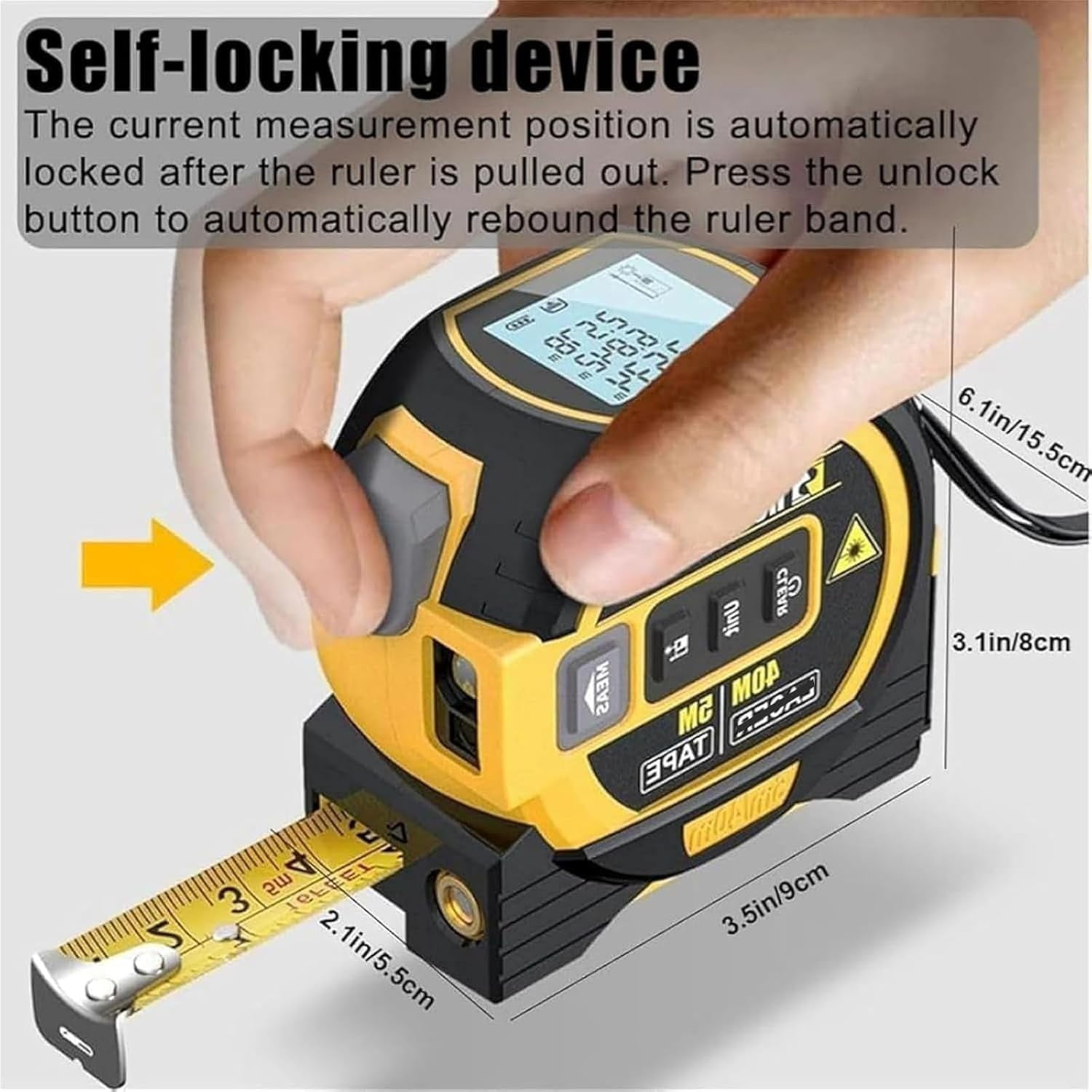 The Almighty Ruler, 3 in 1 Rangefinder Tape Measure, 60m Digital ...