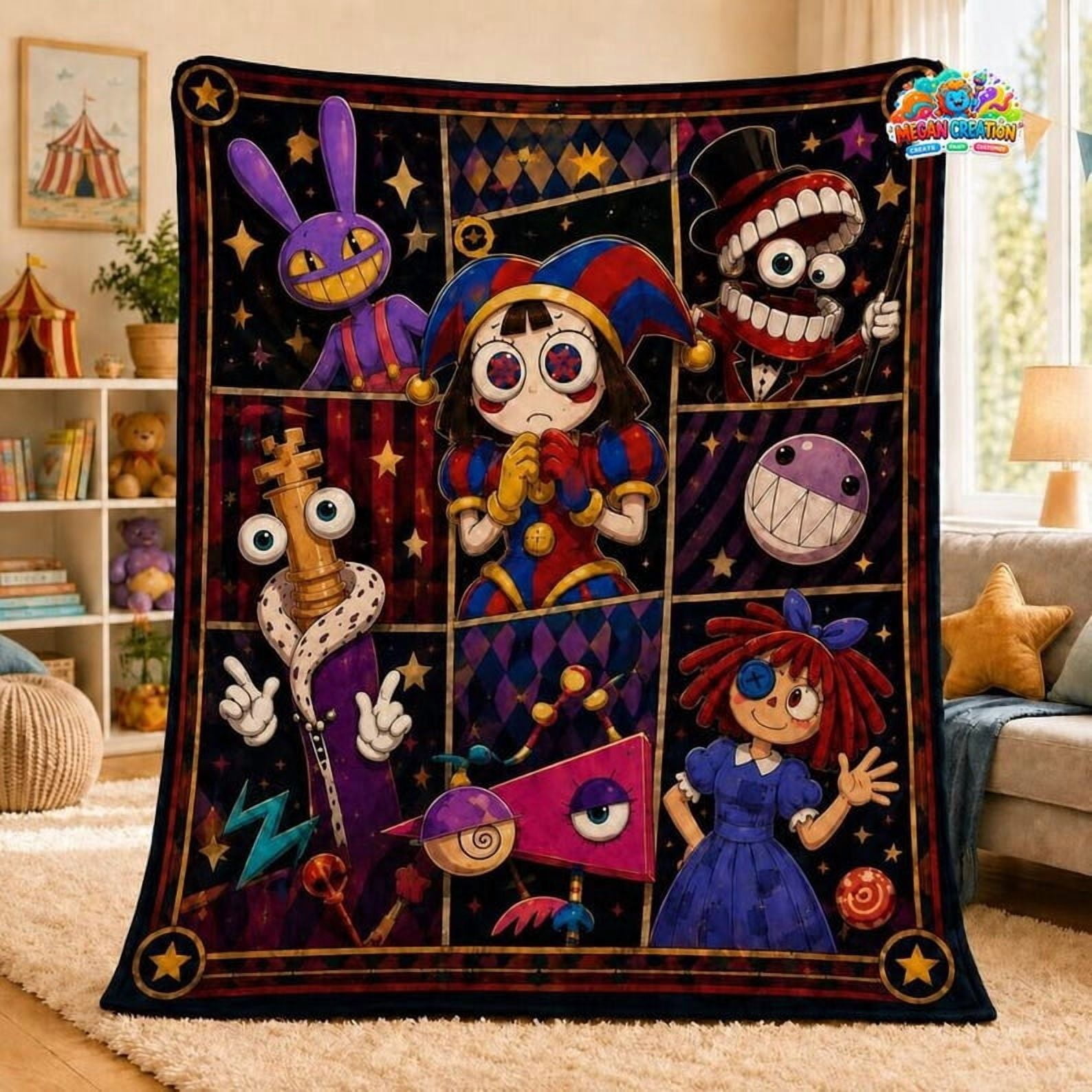 The Amazing Digital Circus Flannel Blanket, Dark Character Panel ...