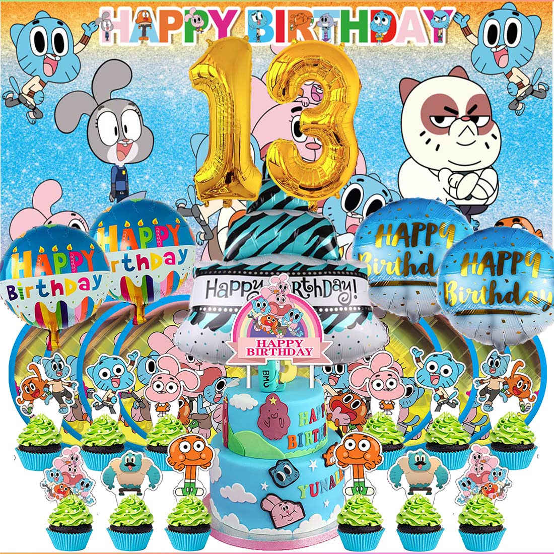 The Amazing World of Gumball 13th Tableware Balloons Cake Toppers ...