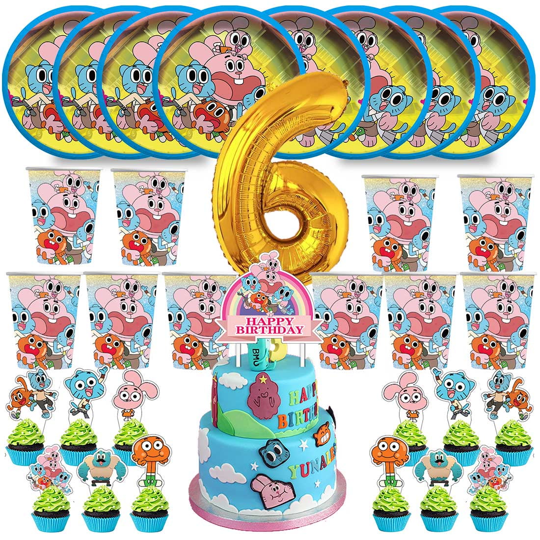 The Amazing World of Gumball Birthday 6th Cups Party Supplies Plates ...