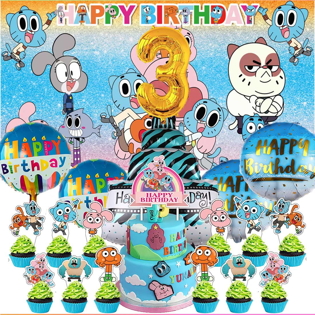 The Amazing World of Gumball Party Supplies Decor 3rd Kit Balloons ...