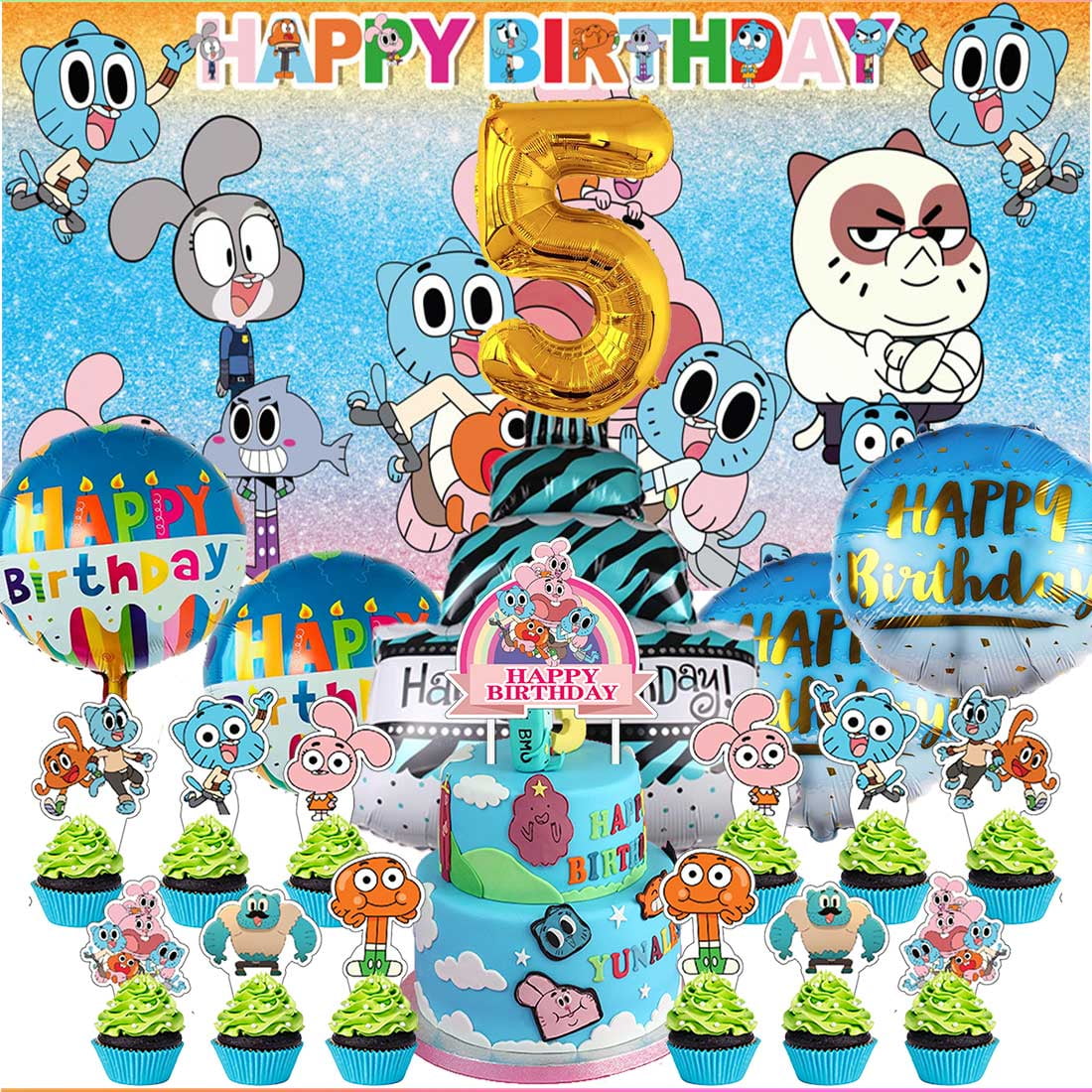 The Amazing World of Gumball Party Supplies Decor 5th Kit Balloons ...