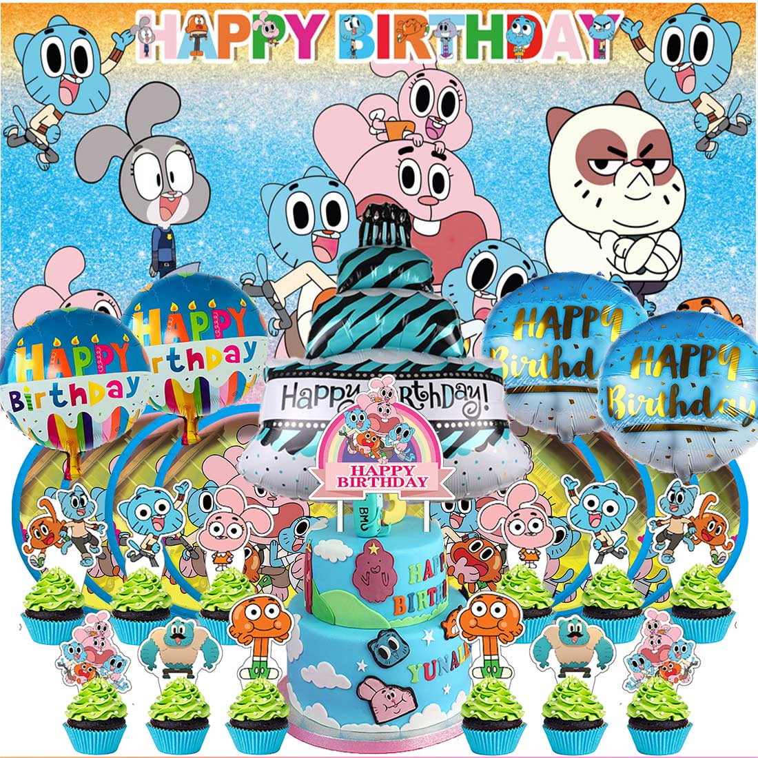 The Amazing World of Gumball Supplies Plates Decoration Backdrop Banner ...