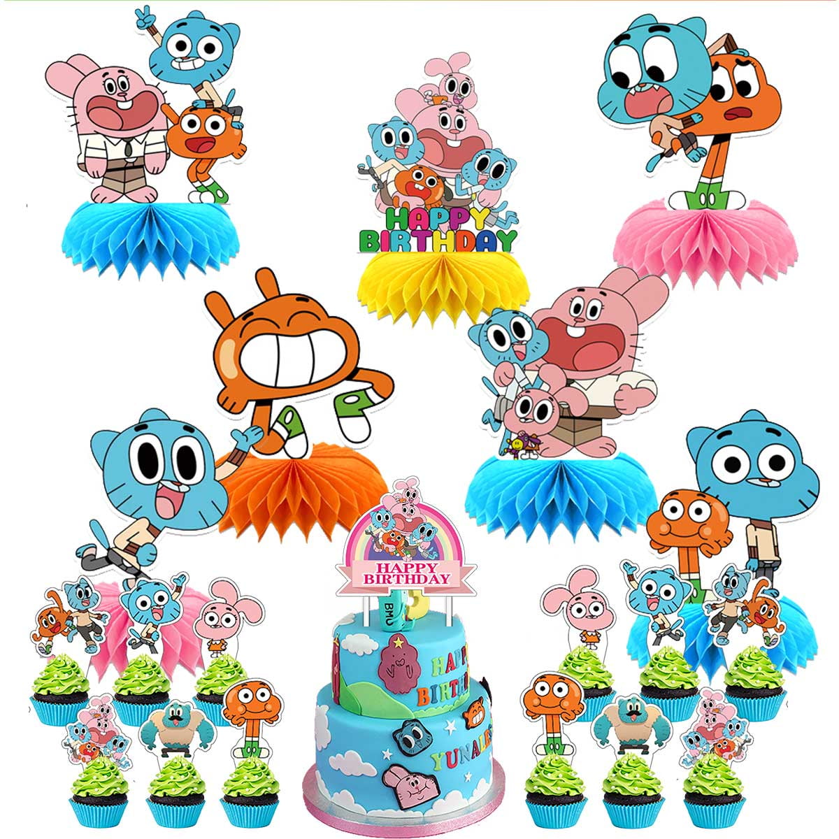 The Amazing World of Gumball Table Toppers Honeycomb Centerpieces Cake ...