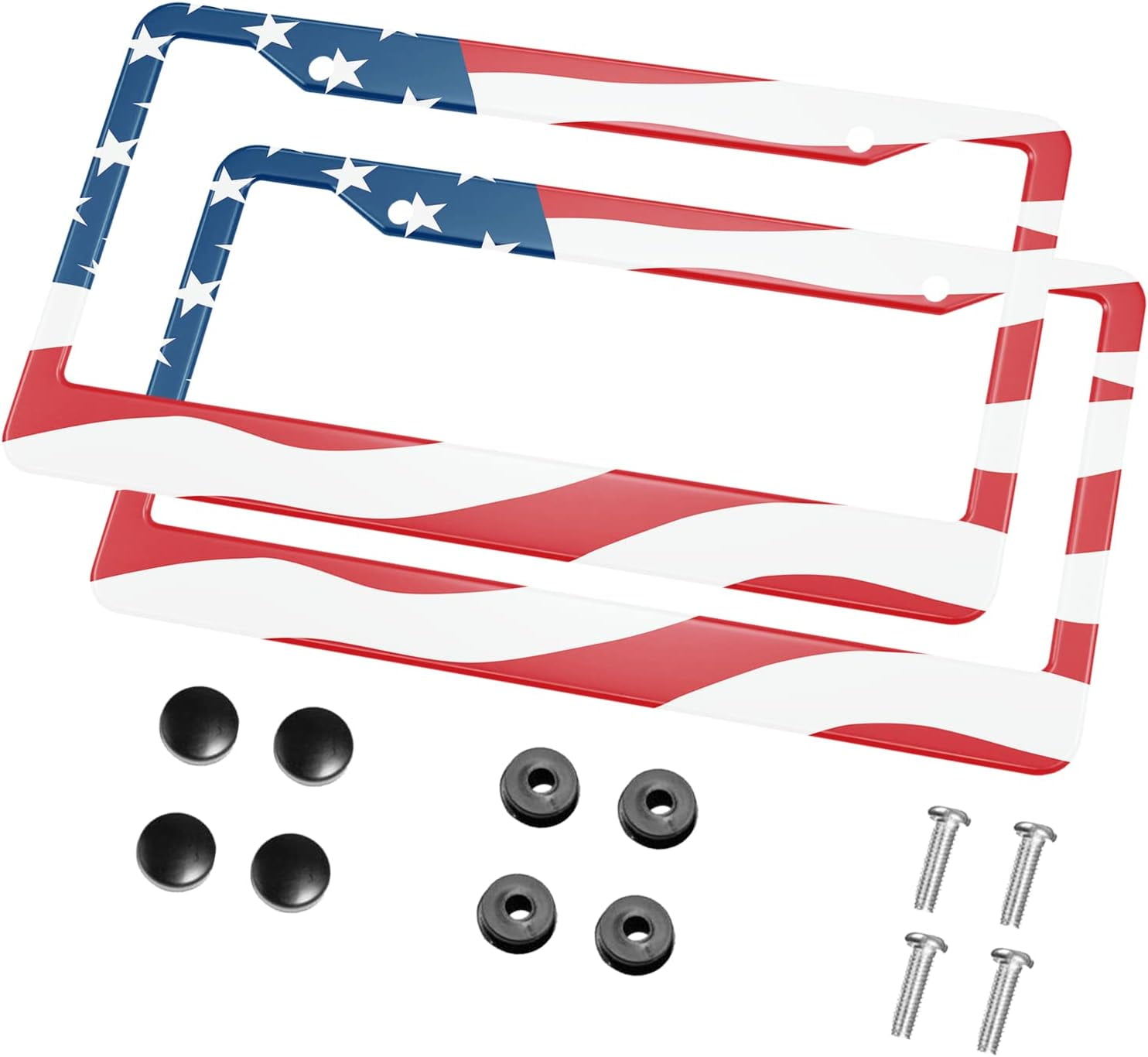 The American Flag License Plate Frame Black 2 Pcs Waving in The Wind ...