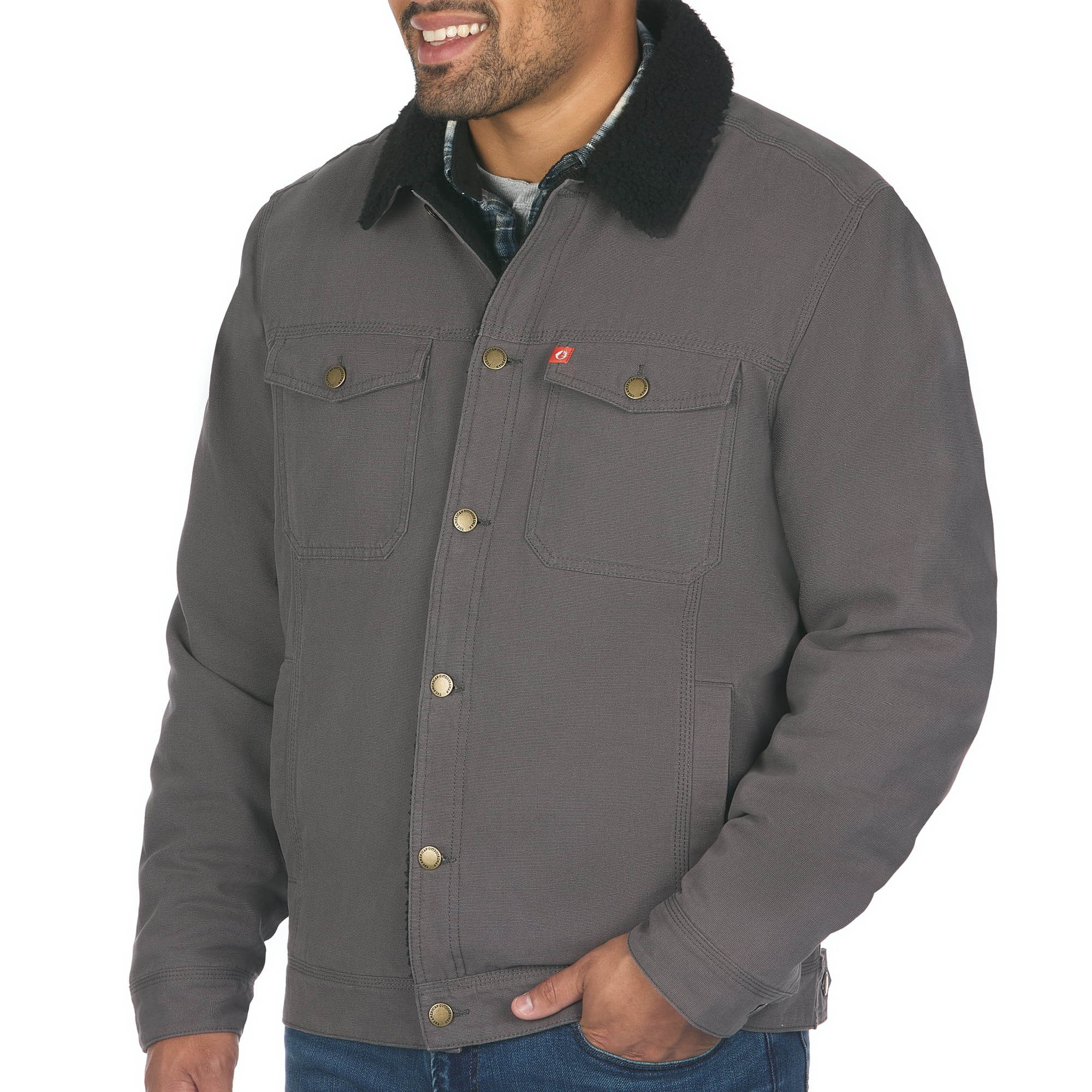 The American Outdoorsman Sherpa Lined Canvas Trucker Jacket (Smokey ...
