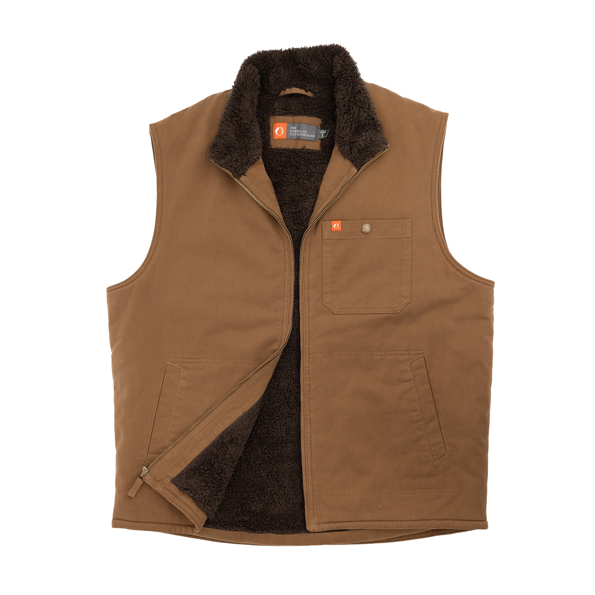 The American Outdoorsman Solid Sherpa Lined Twill Vest (Caramel/Brown ...