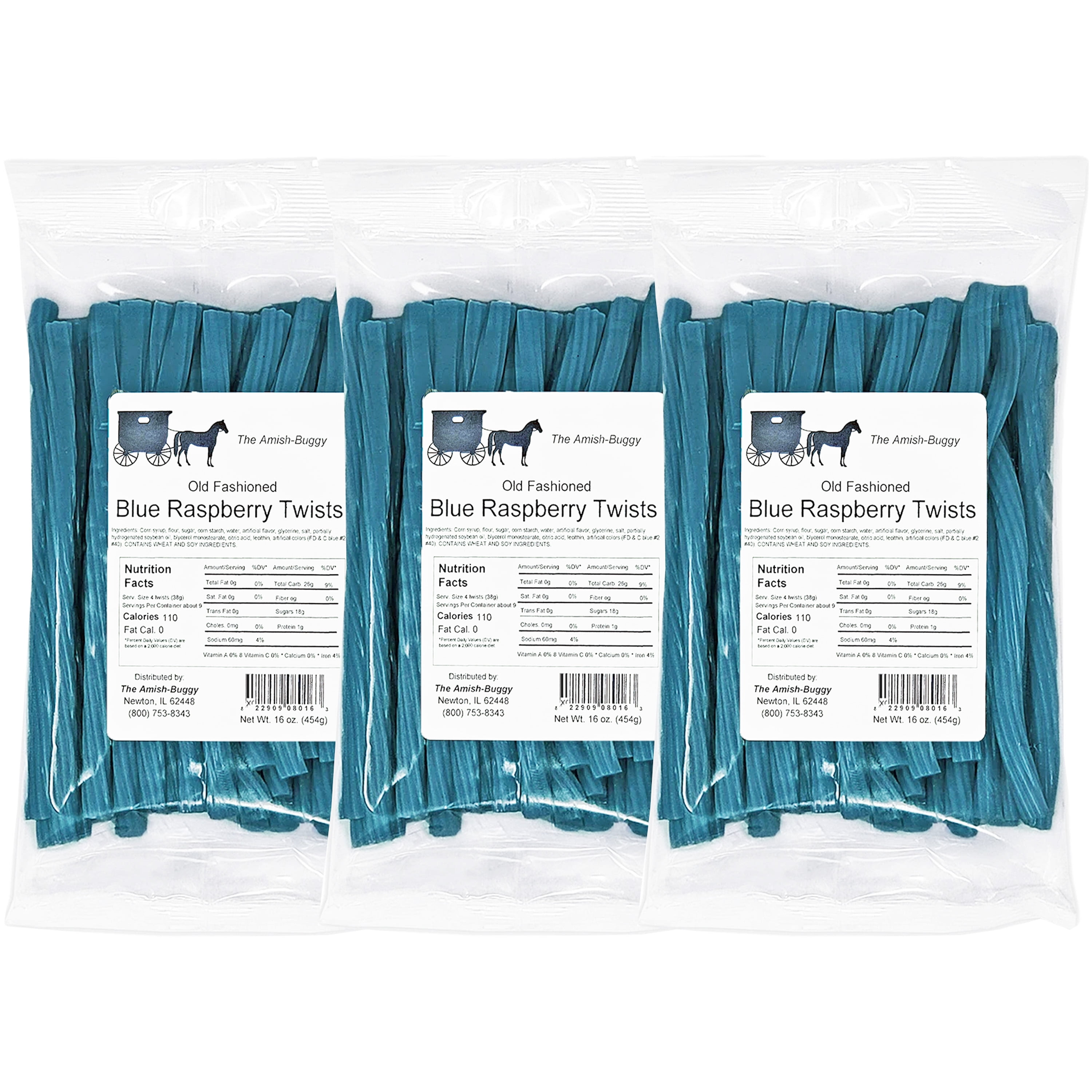 The Amish-Buggy Licorice Twists, Blue Raspberry, Three 16 Oz Bags ...