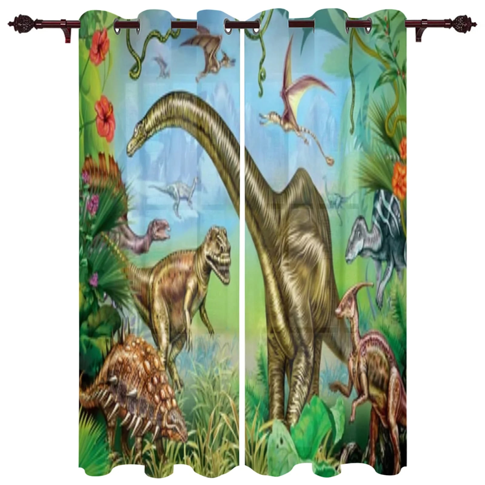 The Ancient World Of Dinosaurs Window Curtain For Kids Room Home Blinds ...