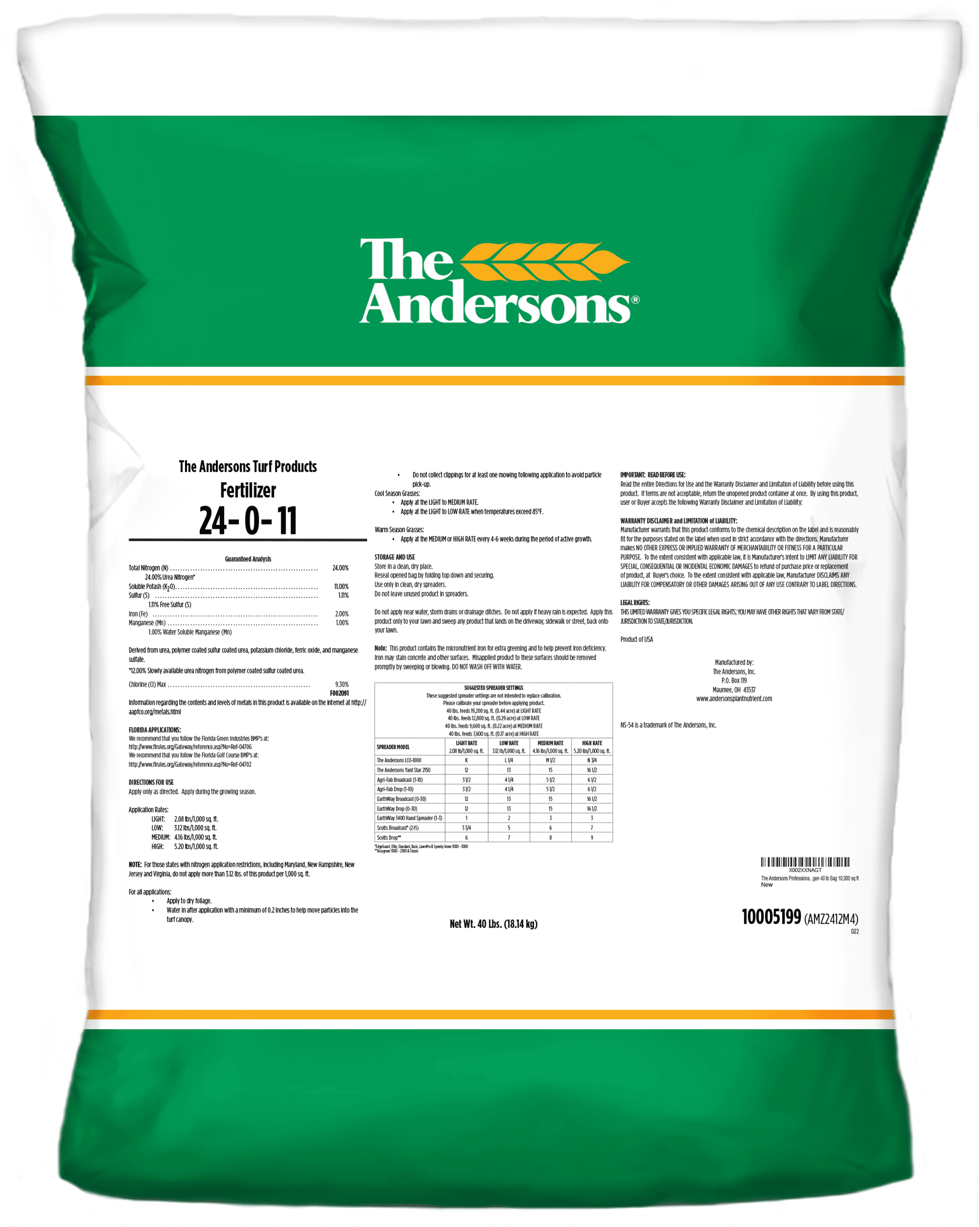 The Andersons Professional 24-0-11 2% Iron Deep Green Fertilizer with ...