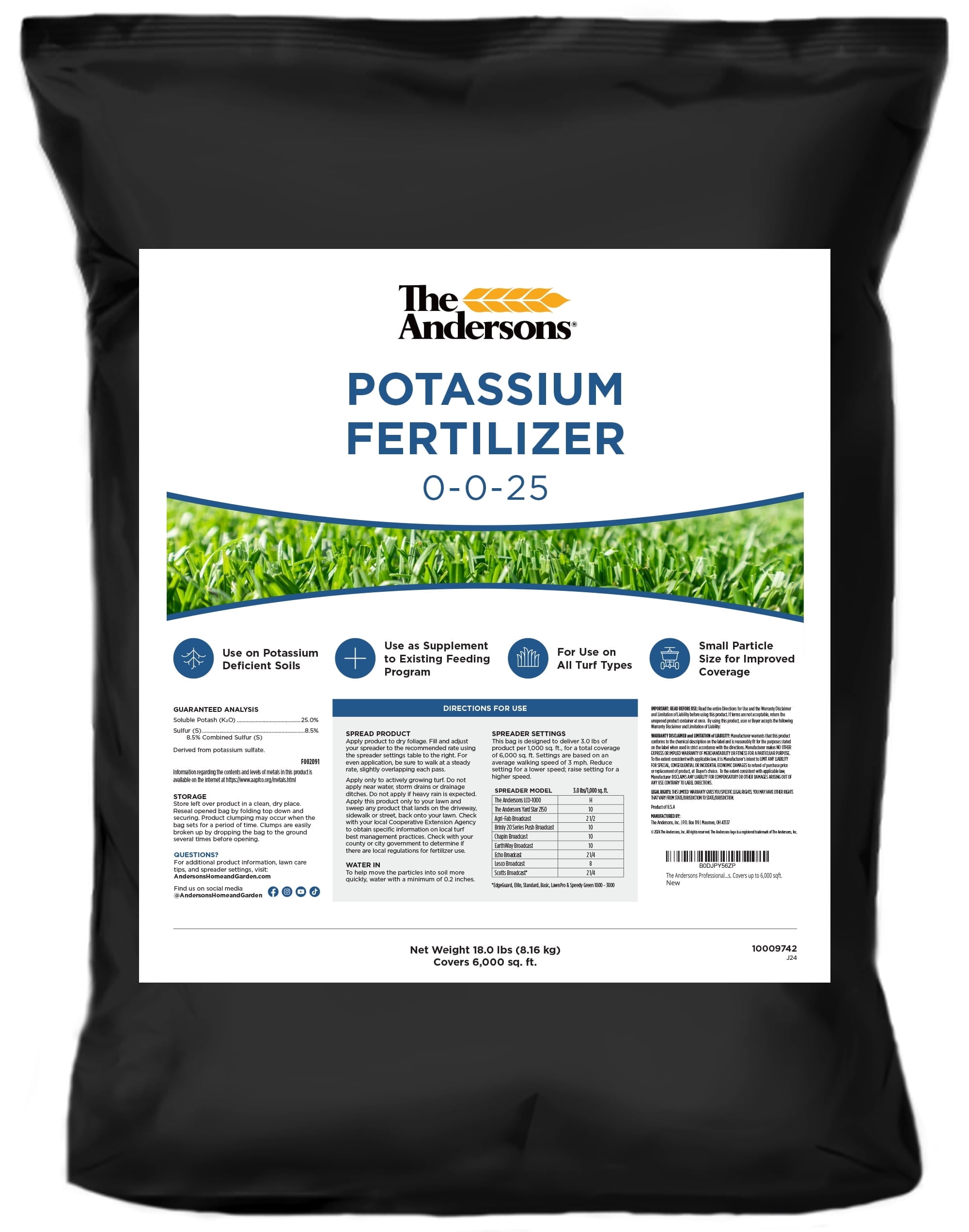 The Andersons Professional Potassium Fertilizer 0-0-25-18 lbs. Covers ...