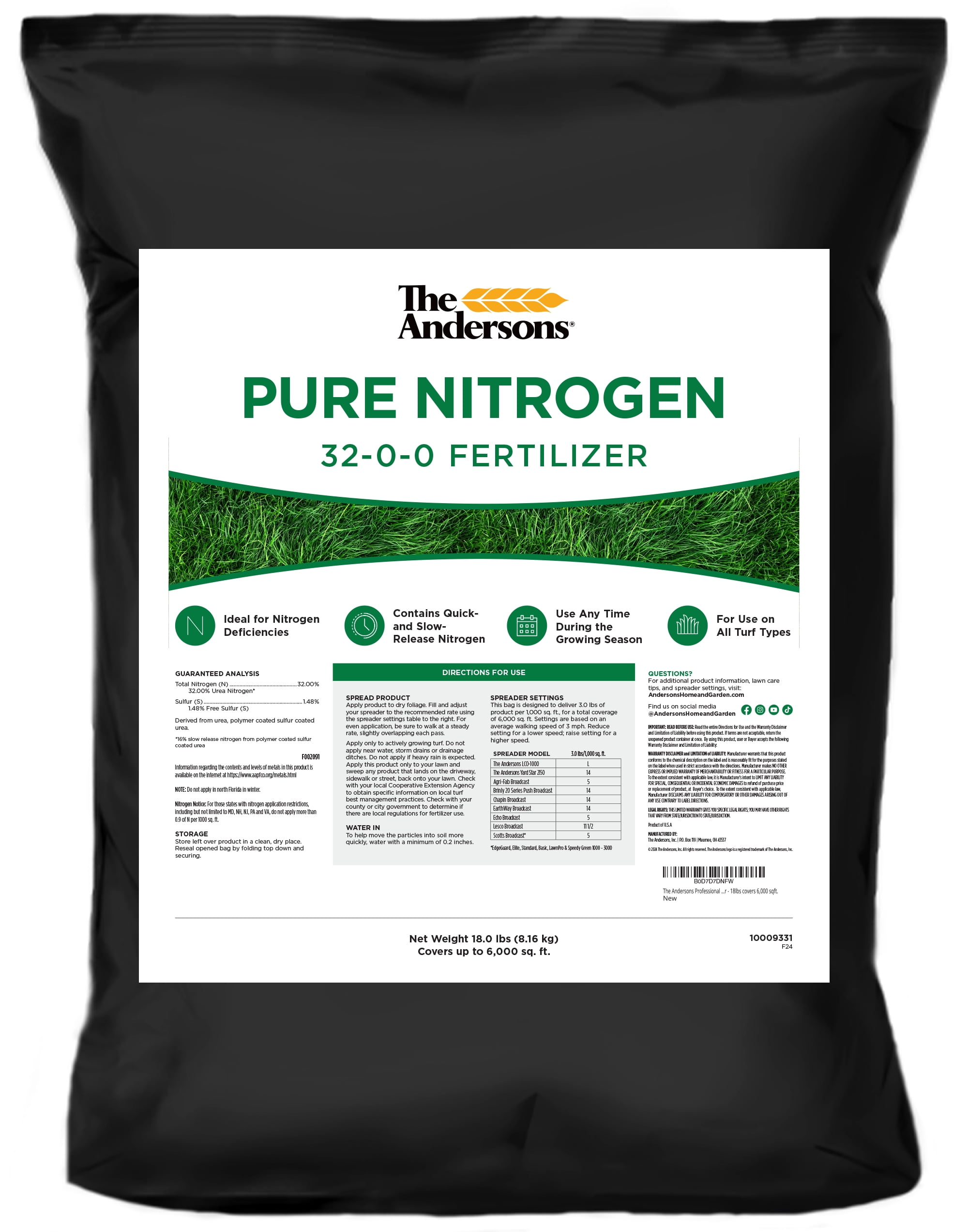 The Andersons Professional Pure Nitrogen 32-0-0 Fertilizer - 18lbs ...