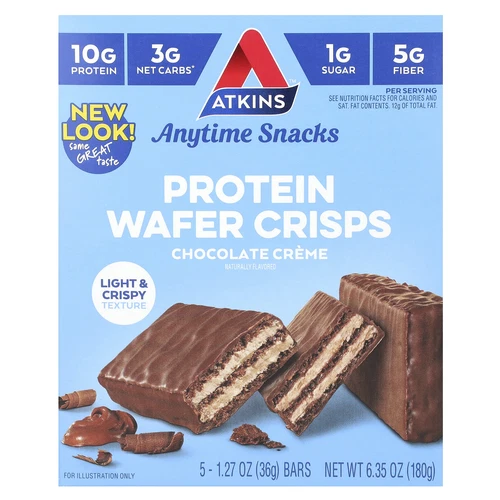 The Anytime Snacks, Protein Wafer Crisps, Chocolate Creme, 5 Bars, 1.27 ...