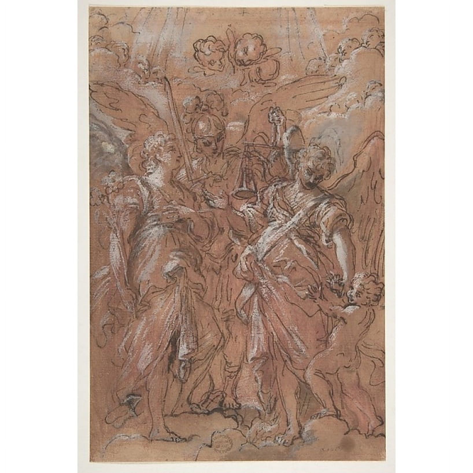 The Archangels Gabriel Michael and Raphael (recto); sketches of figures ...