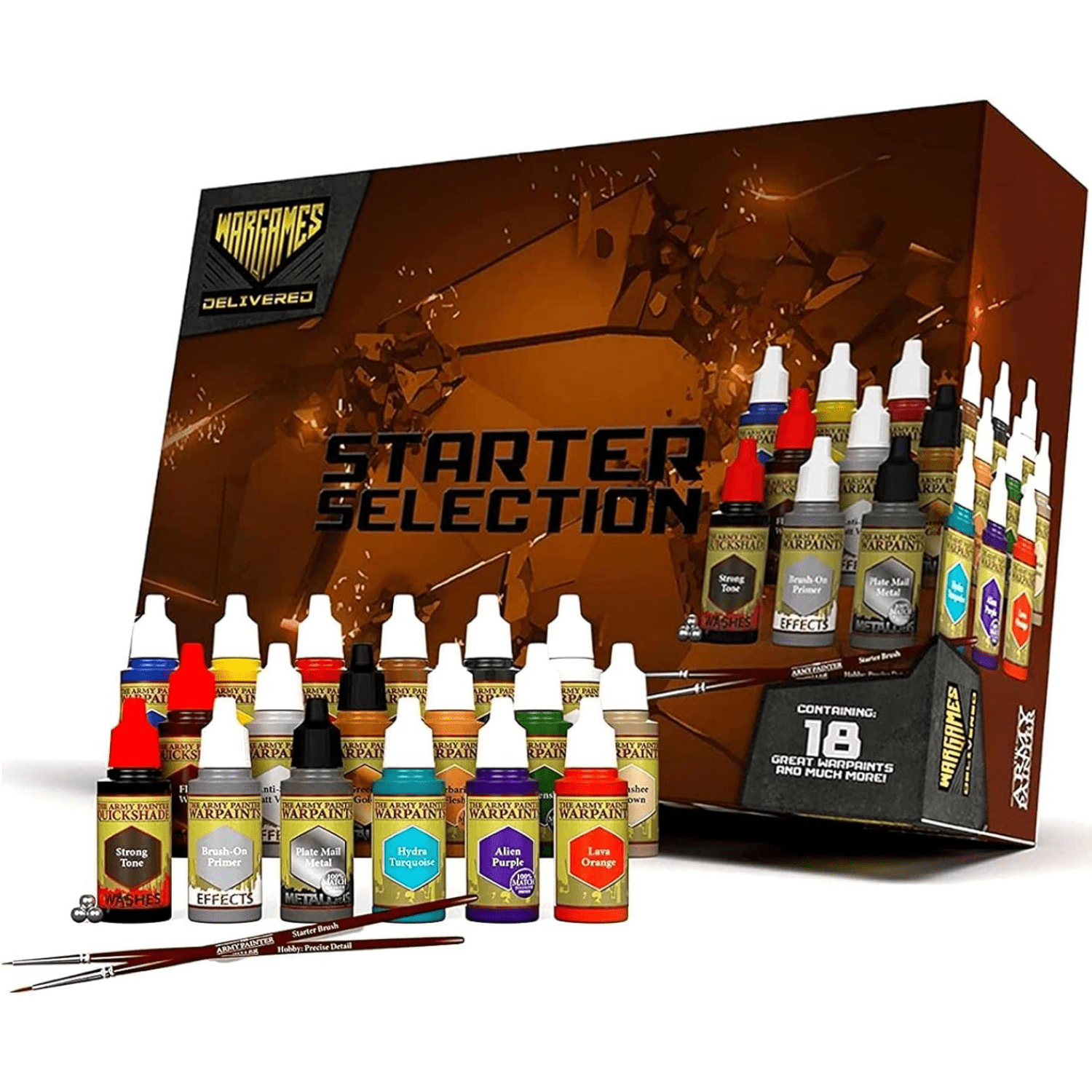 The Army Painter Miniature Paint Set, 18 Acrylics, 2 Brushes, Starter ...