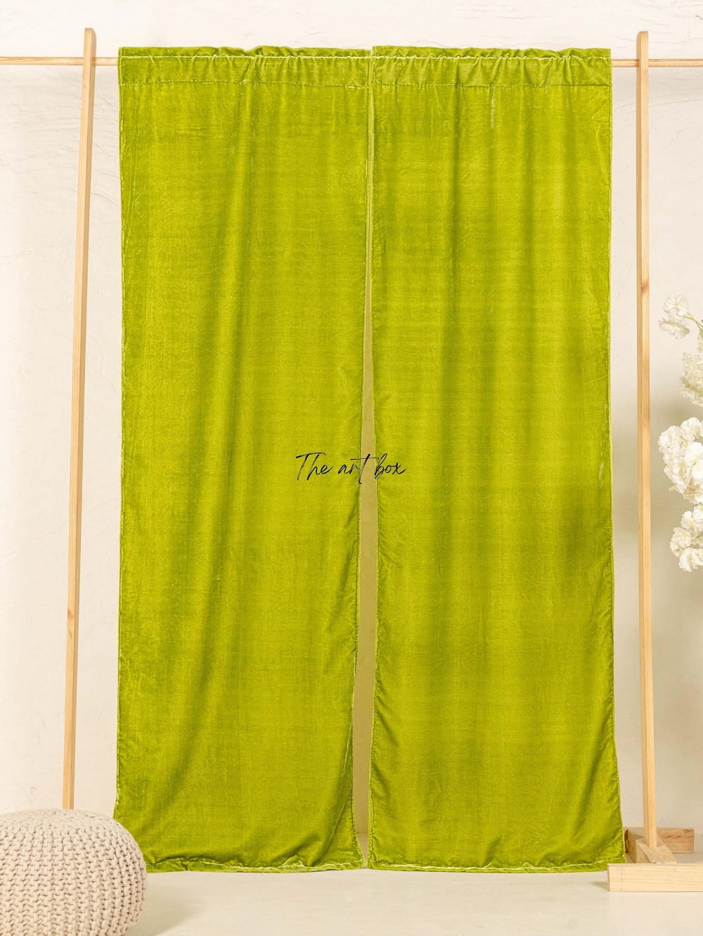 The Art Box 2 Panel Crushed Velvet Curtain Light Green Velvet Rod ...