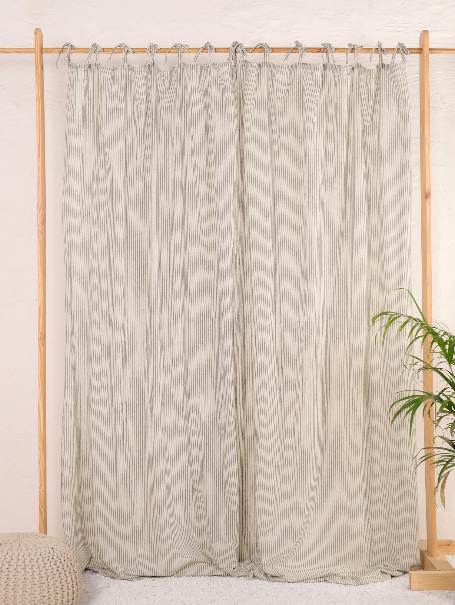 The Art Box Linen Farmhouse Curtains Gree Stripe Gauze Linen Boho ...