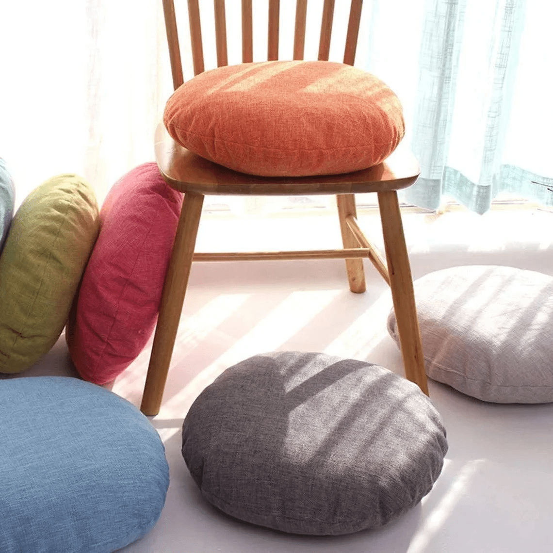 The Art Box Linen Floor Cushion Round Pouf Seat Yoga Meditation Pillow ...