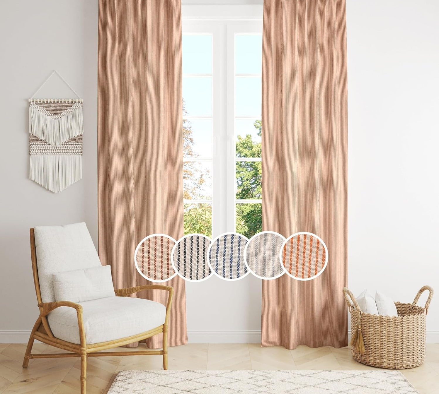 The Art Box Linen Striped Curtains 18 inches Rod Pocket, Striped Maroon ...