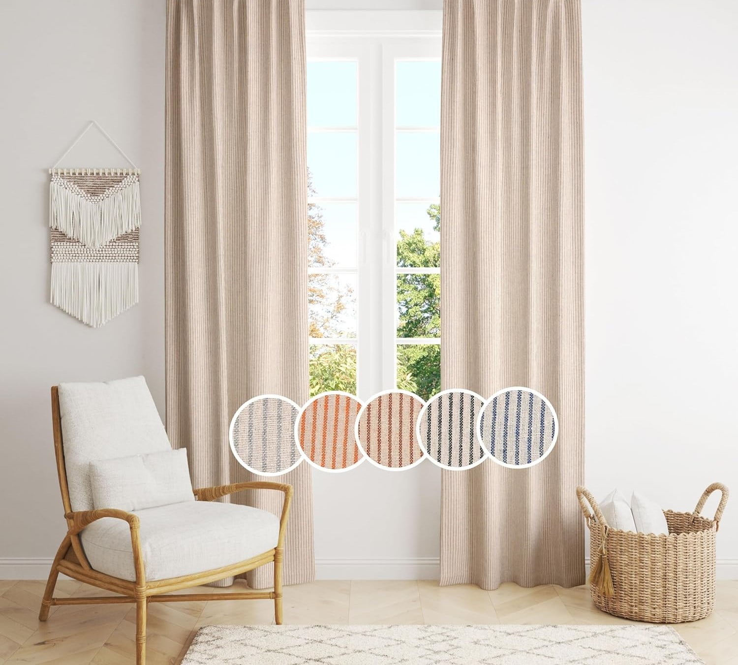 The Art Box Linen Striped Curtains 63 inches Rod Pocket, Striped Gray ...