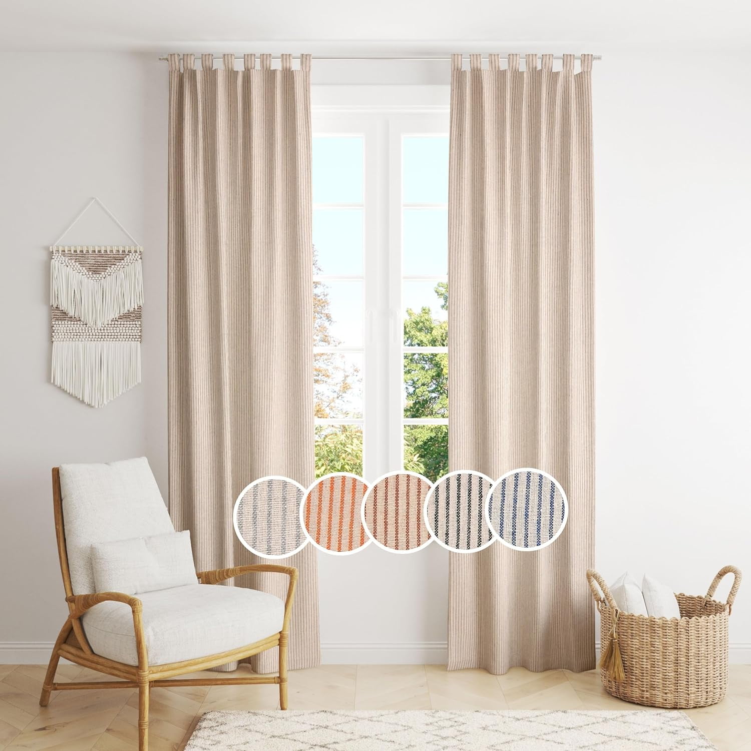 The Art Box Linen Window Curtains for Living Room 63 inches Striped ...
