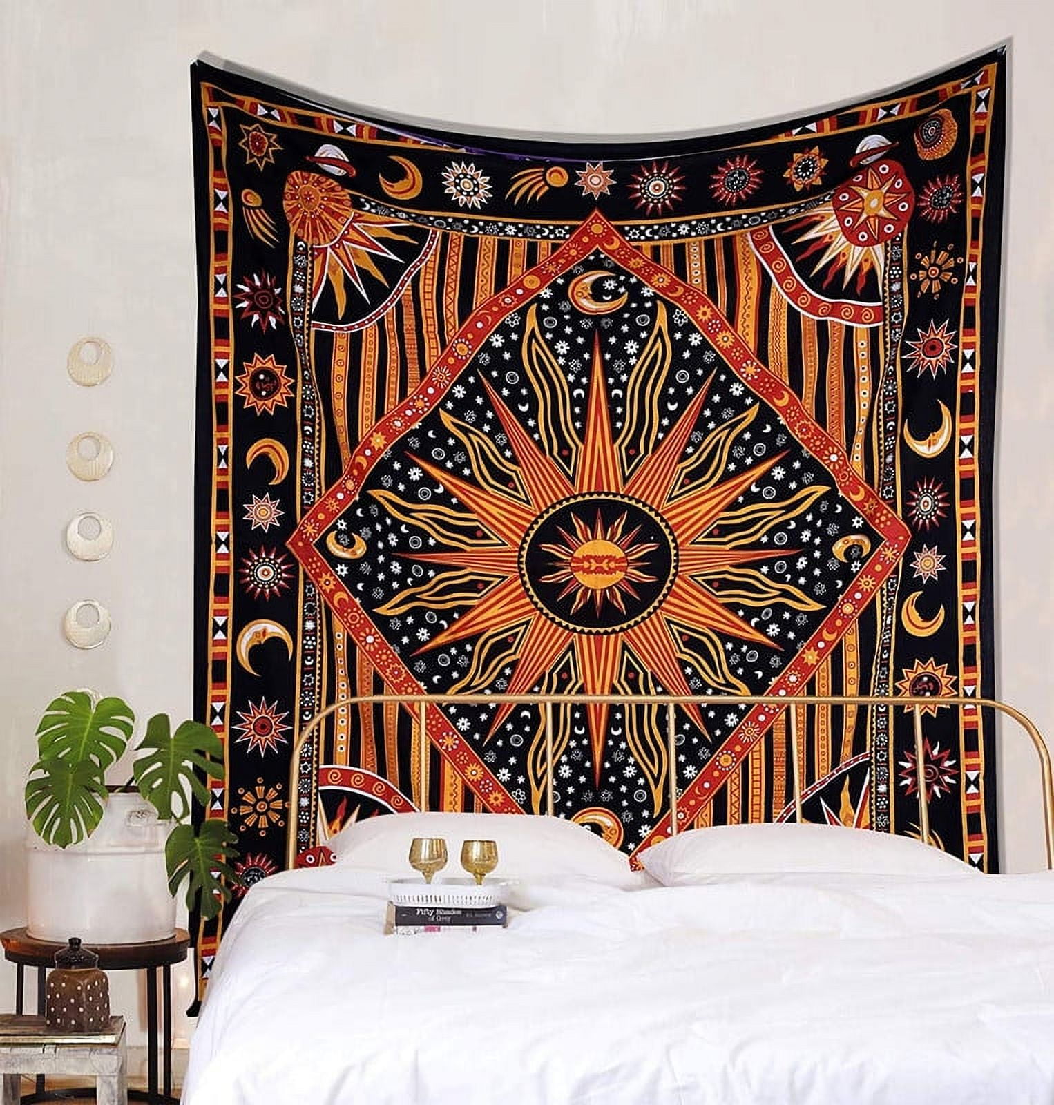 The Art Box Orange Hippie Burning Sun Moon Tapestry for Bedroom ...