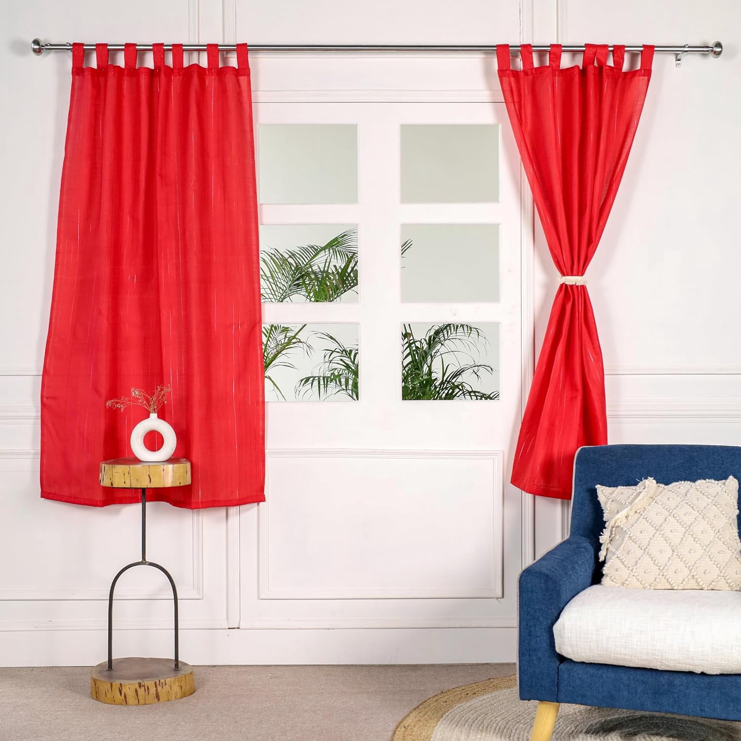 The Art Box Tab Top Cotton Window Curtain Panel Set, Farmhouse Home ...
