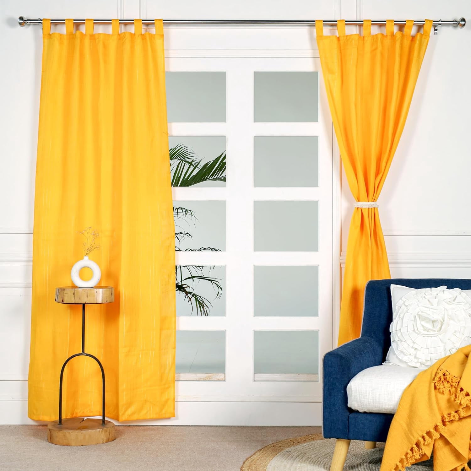 The Art Box Tab Top Cotton Window Curtain Panel Set, Farmhouse Home ...