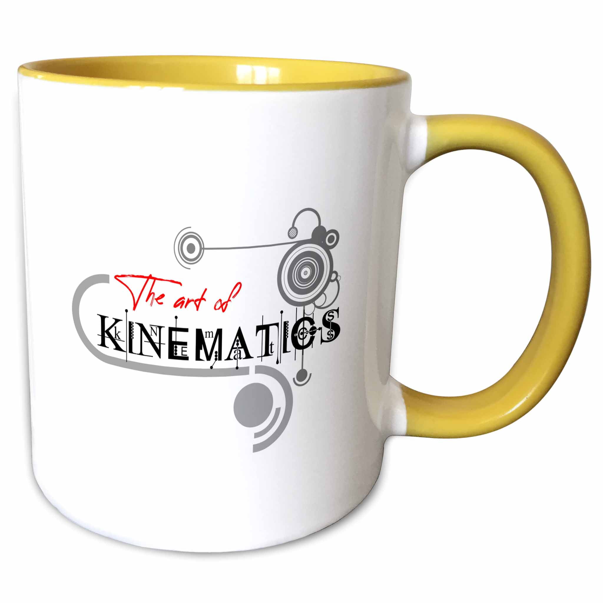 The Art Of Kinematics stylish black, grey modernist text on white 15oz ...