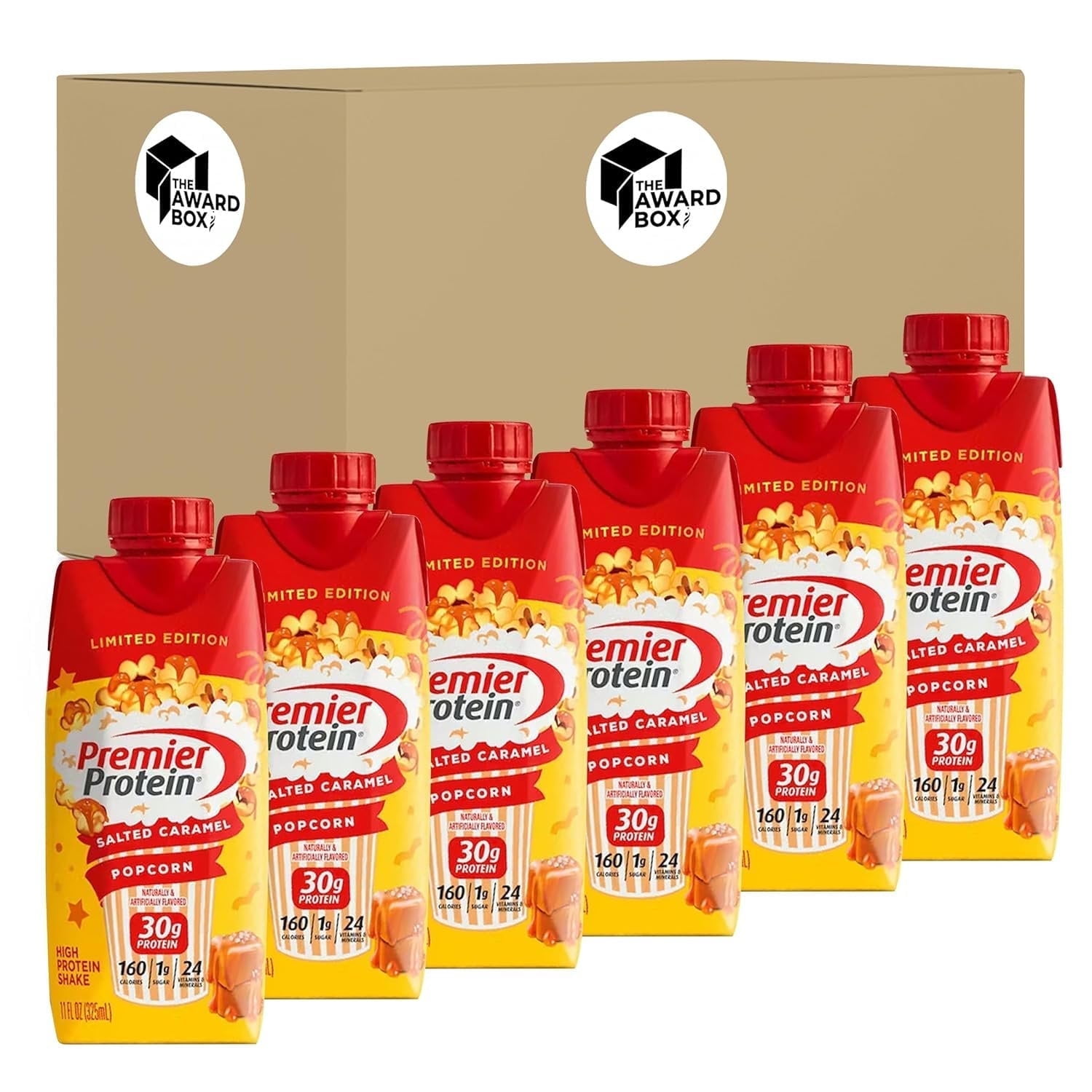 The Award Box Premier Protein Shakes Salted Caramel Popcorn 6 Bottles ...