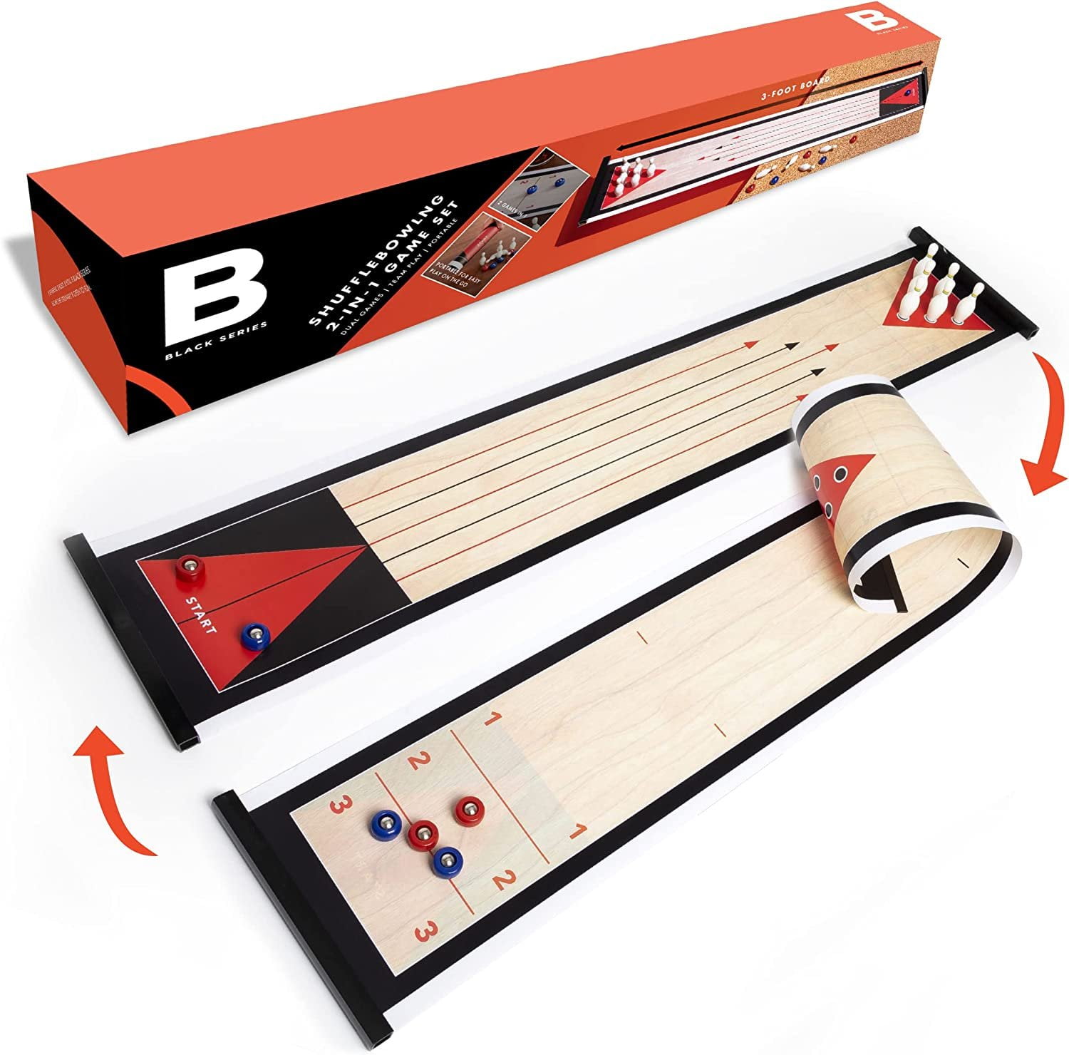 The BLACK SERIES Tabletop Shuffleboard and Bowling 2 in 1 Set with Roll ...