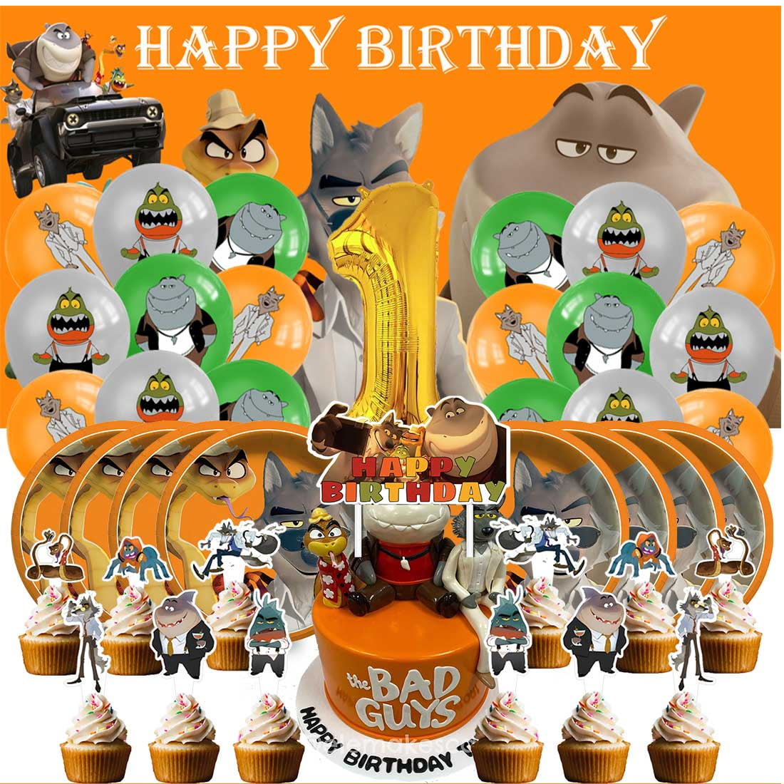 The Bad Guys Balloons Party Supplies 1st Decor Tableware Birthday Cake ...