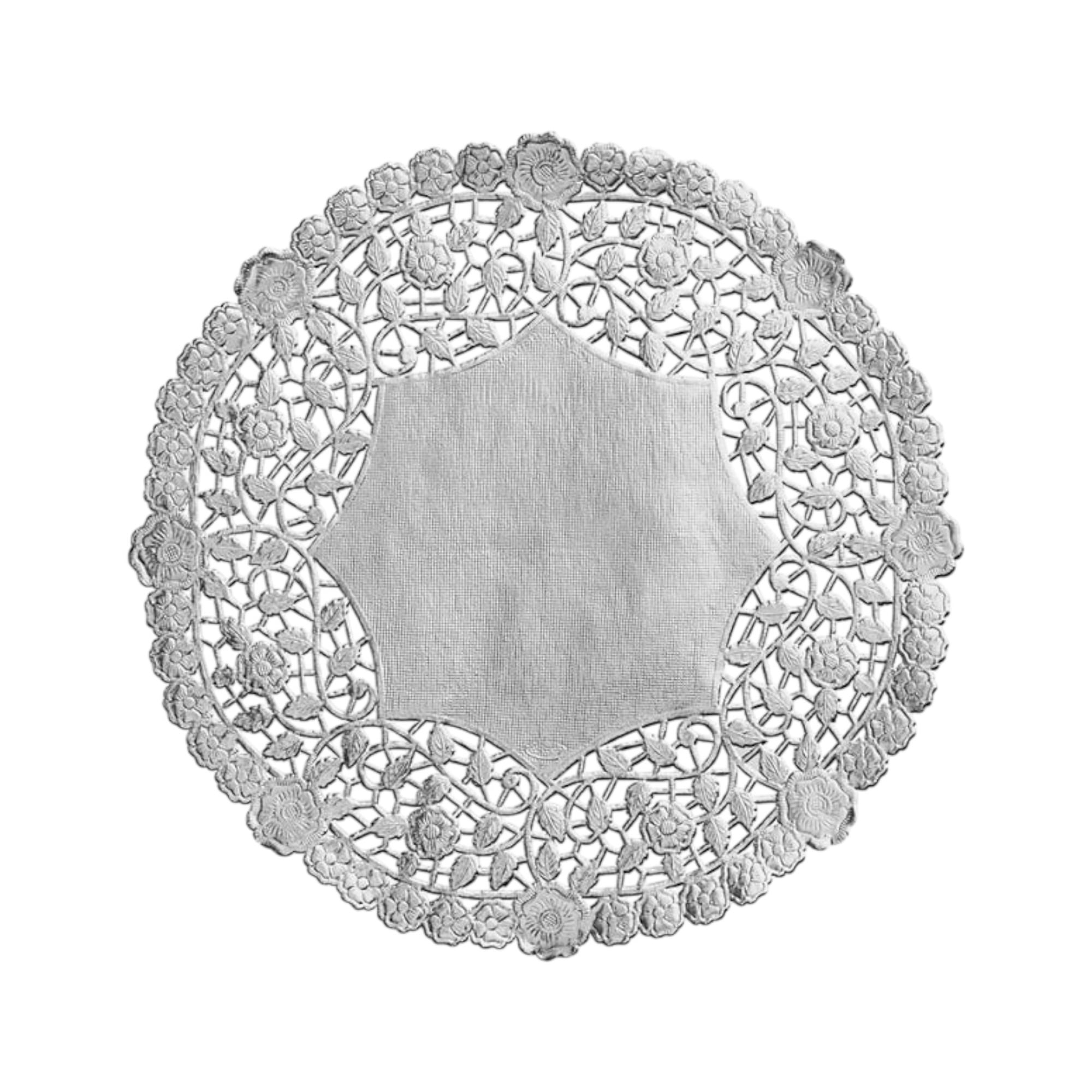 The Baker Celebrations 25 ct. Silver Foil 12 inches Round Paper Lace ...