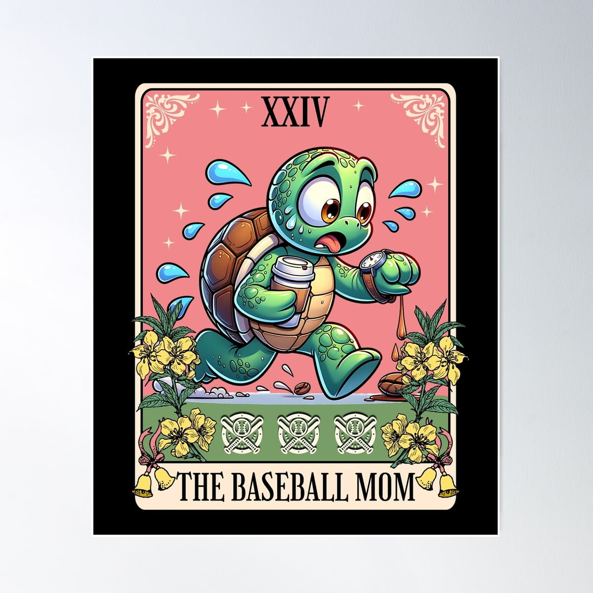 The Baseball Mom Turtle Coffee Tarot Card Poster Wall Art, Modern Wall ...