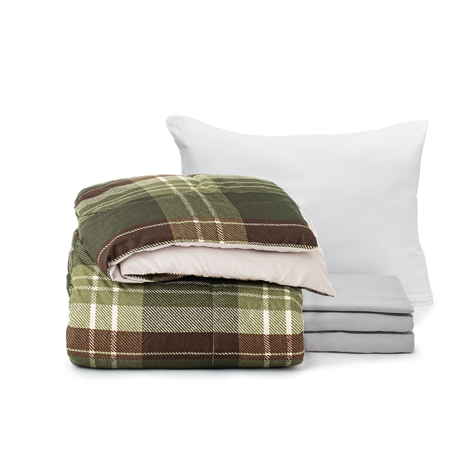 The Basic Dorm Essentials Value Pack in Bryce Green Plaid, 5-Piece Twin ...