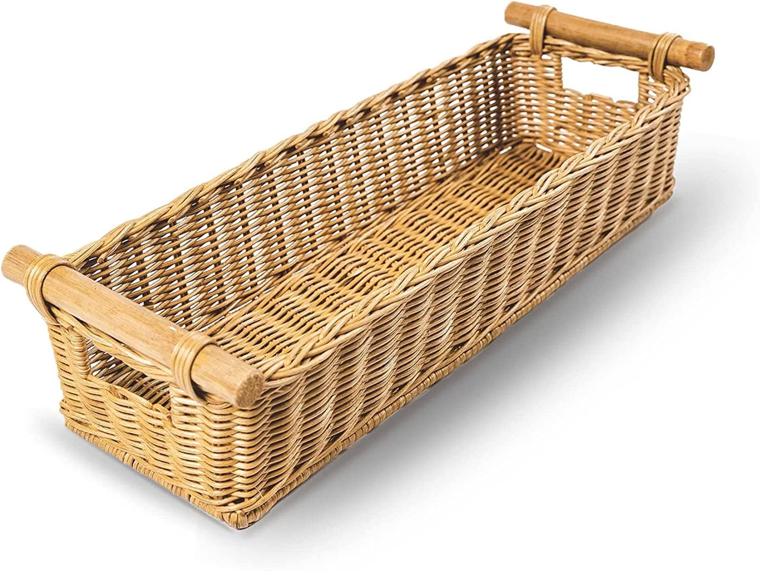 The Basket Lady Long Narrow Pole Handle Wicker Basket, Medium, 19 in L ...