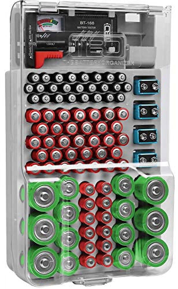 The Battery Organizer Storage Case with Hinged Clear Cover and closing ...