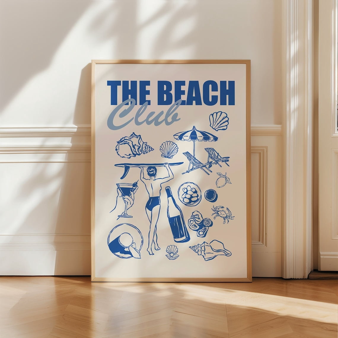 The Beach Club Blue Summer Coastal Wall Art, Unframed Canvas Size 16x24 ...
