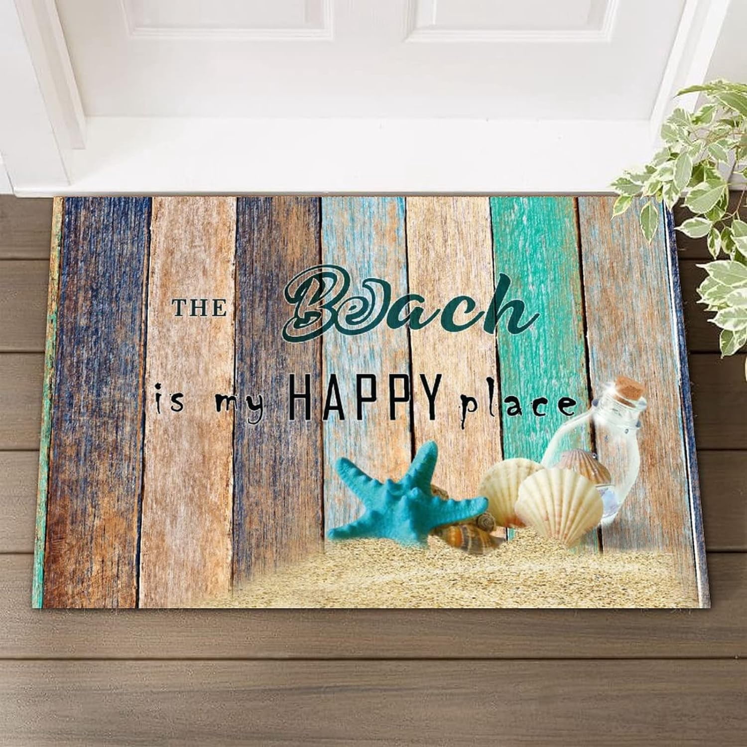 The Beach is My Happy Place Coir Door Mat with Natural Coconut Brown ...