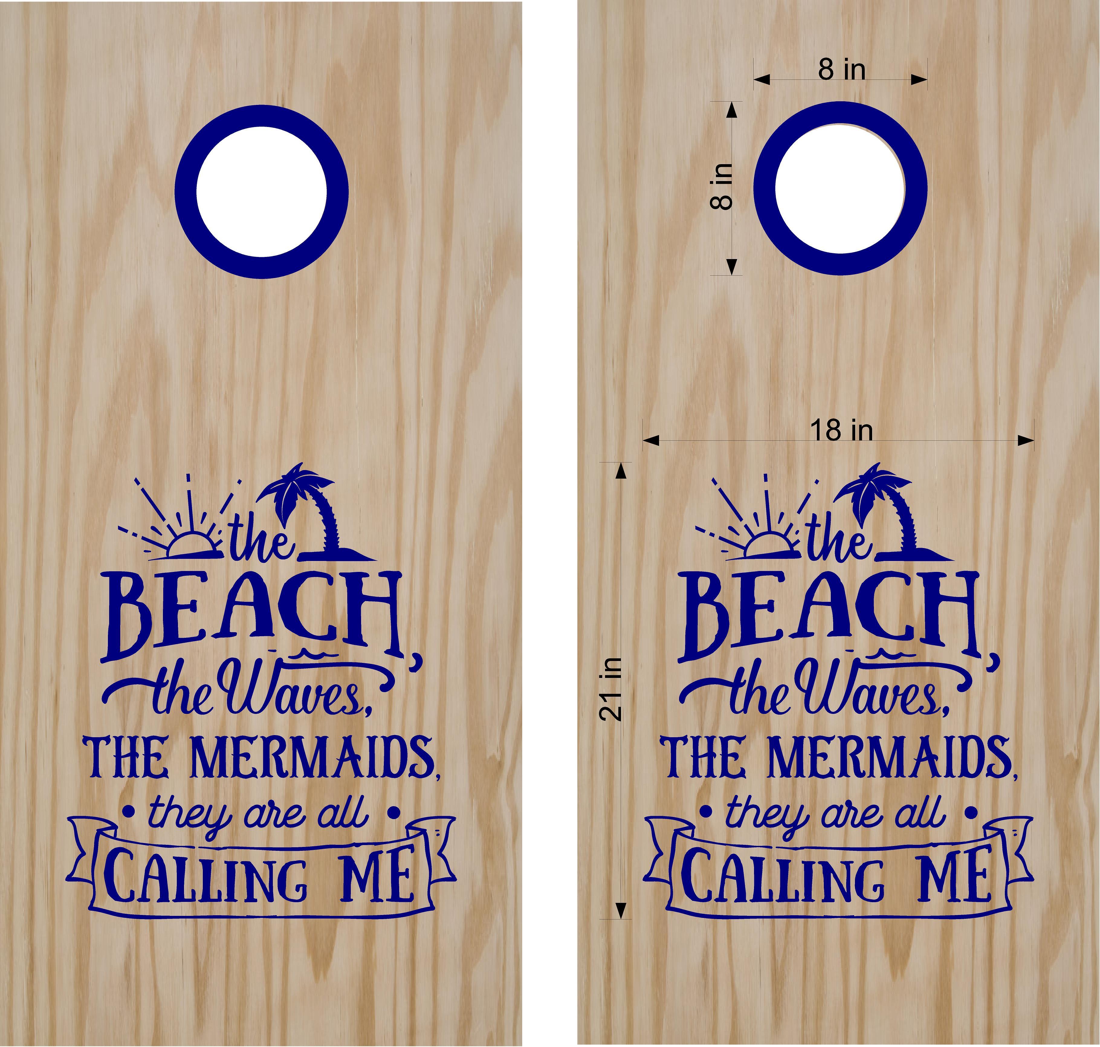 The Beach The Mermaids Are Calling Cornhole Board Vinyl Decal Sticker ...