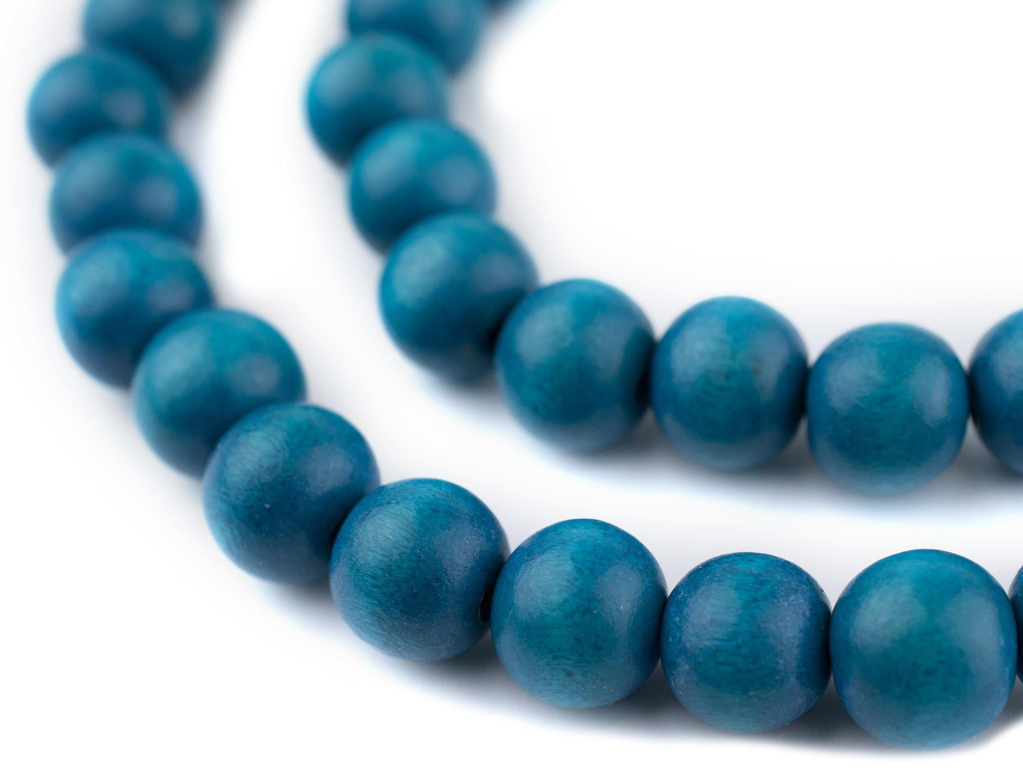 The Bead Chest Natural 12mm Wooden Beads in Blue - Aqua for Jewelry ...