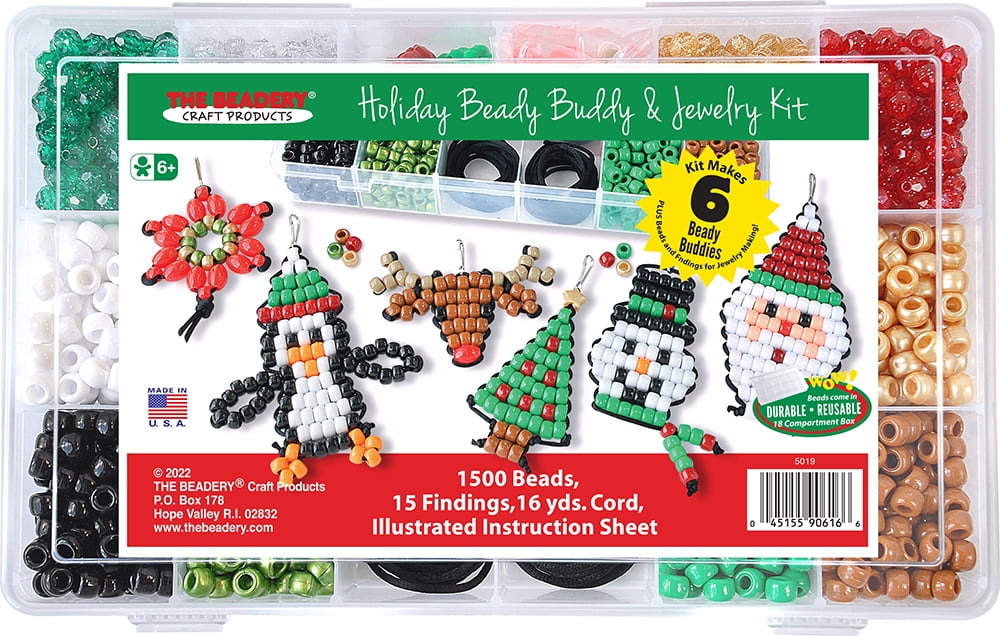 The Beadery Christmas Beaded Buddies Craft Kit, 1500 Plastic Beads, 6 ...