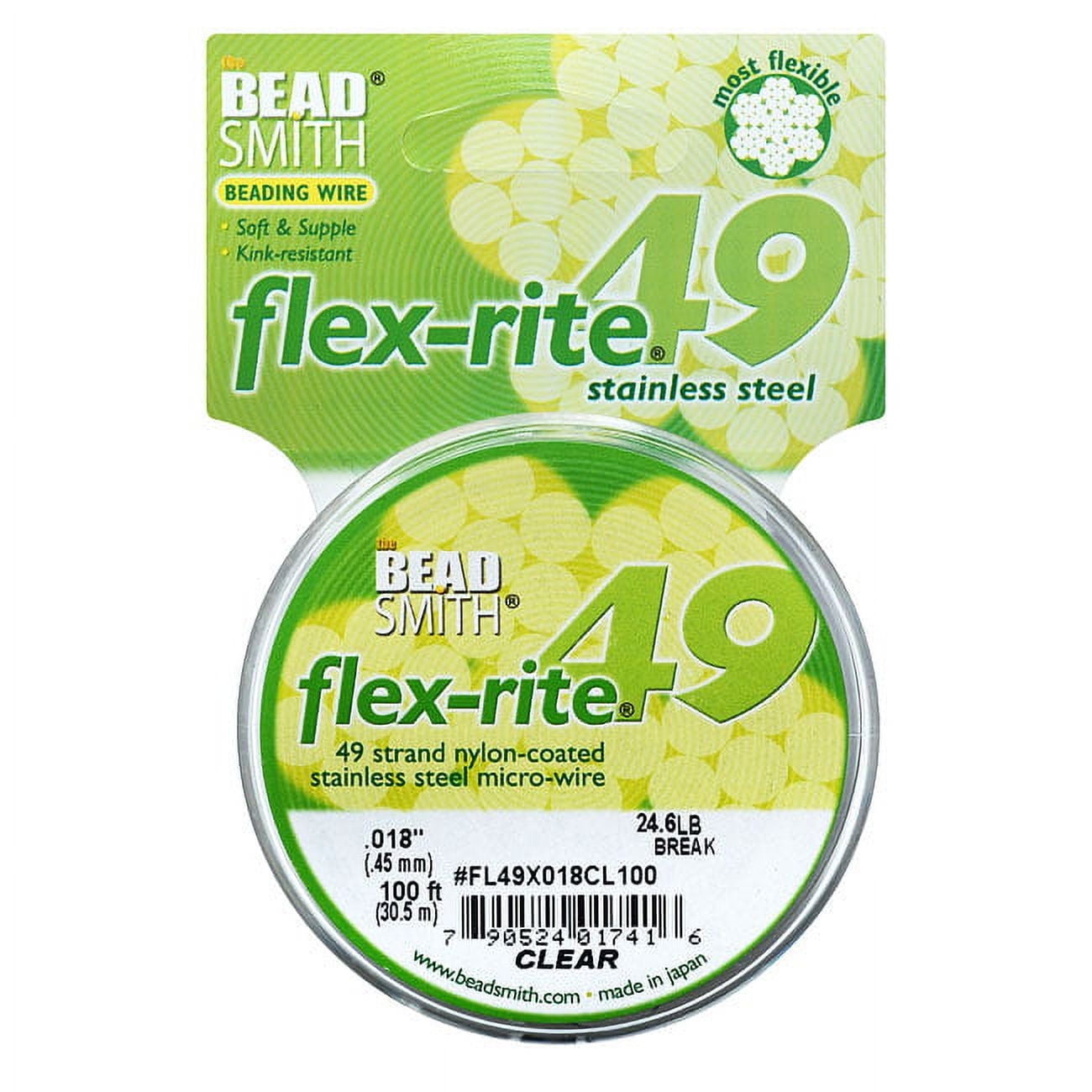 The Beadsmith Flex-Rite - Beading Wire, 49 Strand, .018" Thick, 100 ...