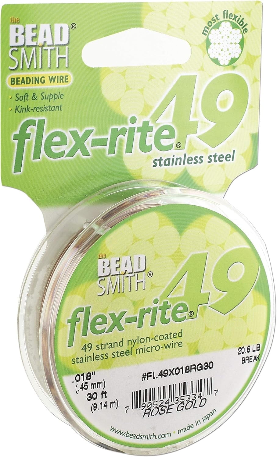 The Beadsmith Flex-Rite - Beading Wire, 49 Strand, Rose Gold, .018", 30 ...
