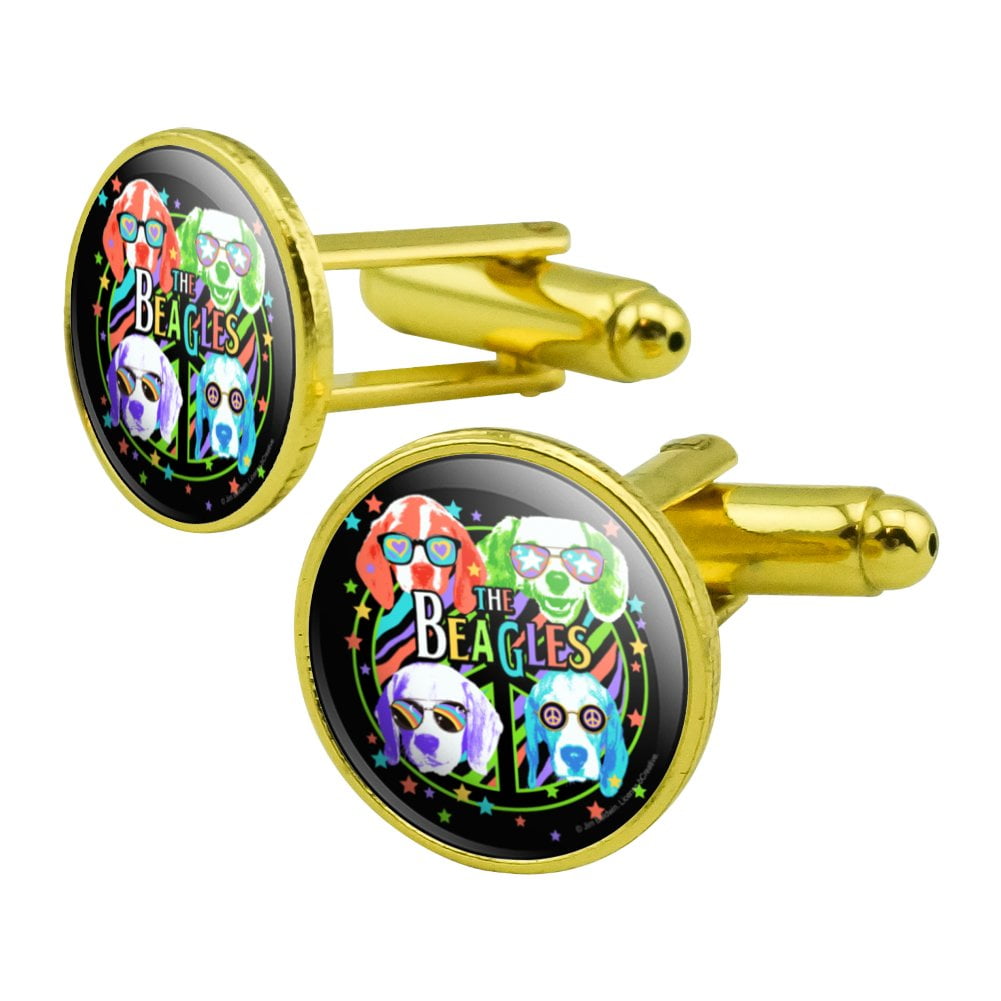 The Beagles Dog Band Peace Hippie Vintage Retro Round Cufflink Set Gold ...