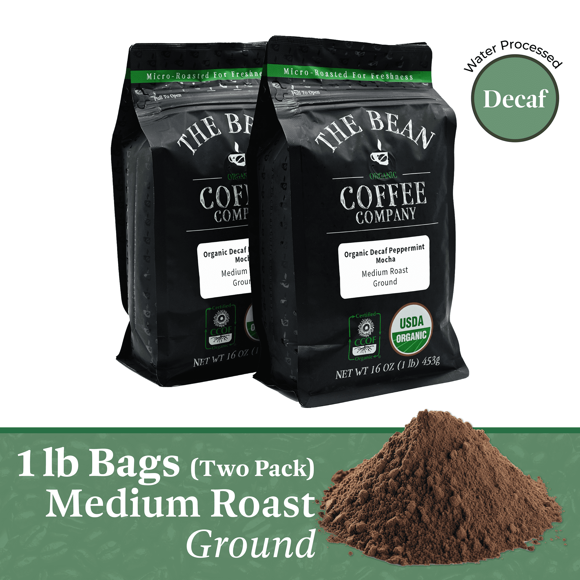 The Bean Organic Coffee Company Water Processed DECAF Peppermint Mocha ...