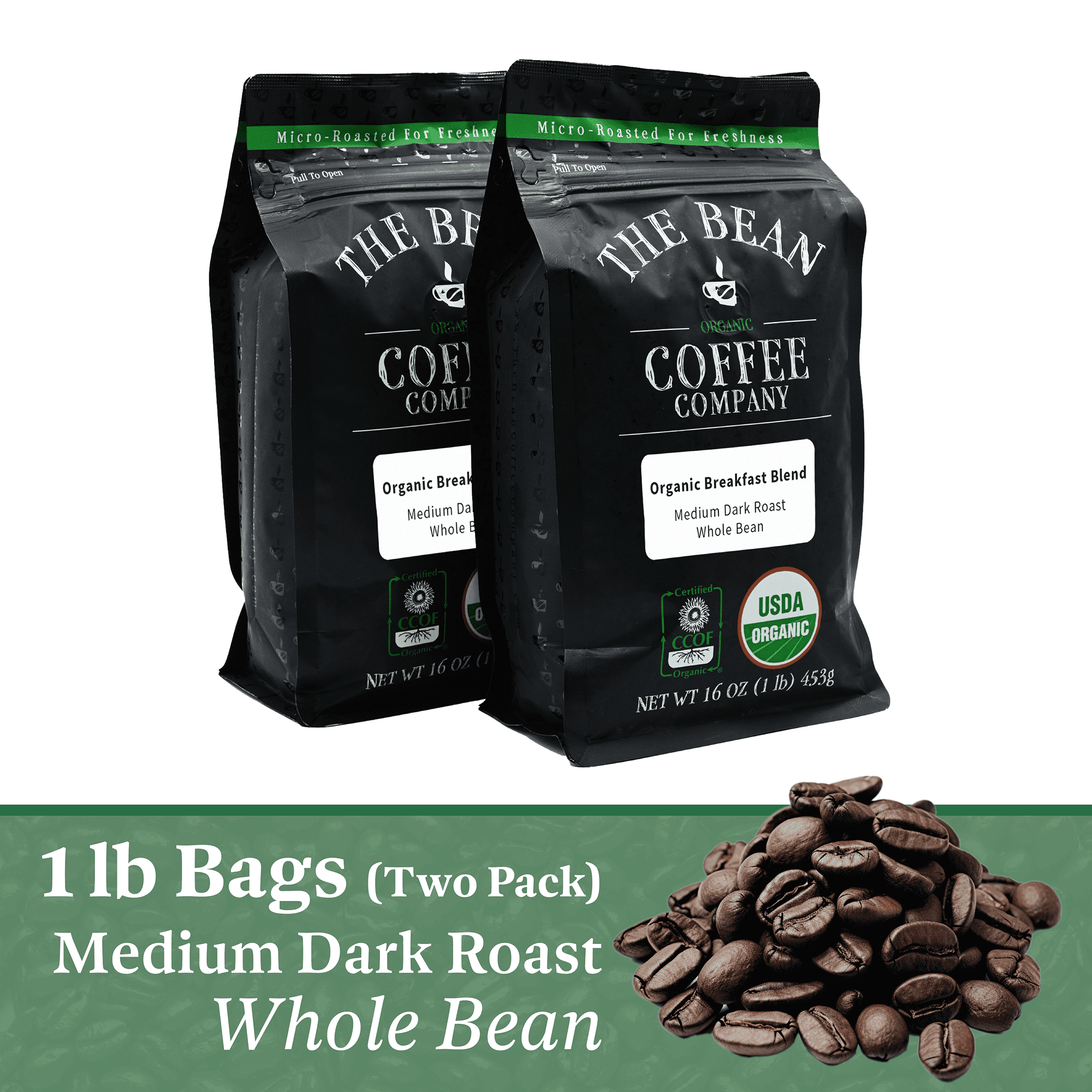 The Bean Organic Coffee Company Breakfast Blend, Medium Dark Roast ...