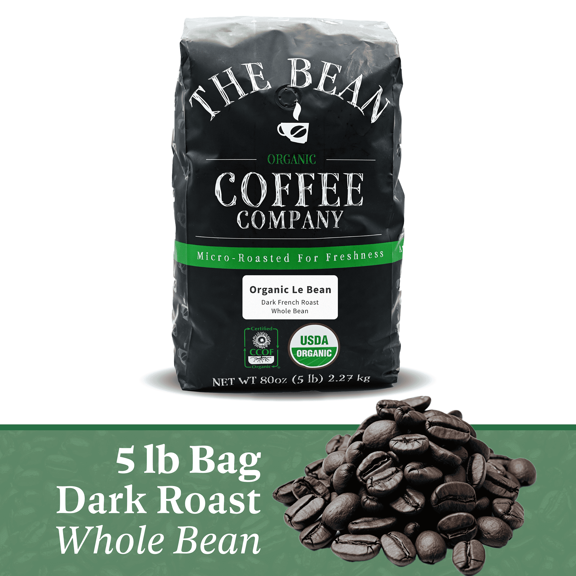 The Bean Organic Coffee Company Le Bean, Dark French Roast, Whole Bean ...